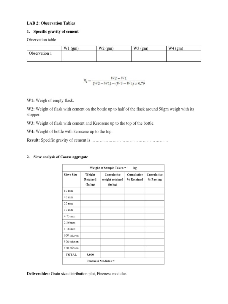 Observation Table (Lab 2) | PDF | Density | Weight