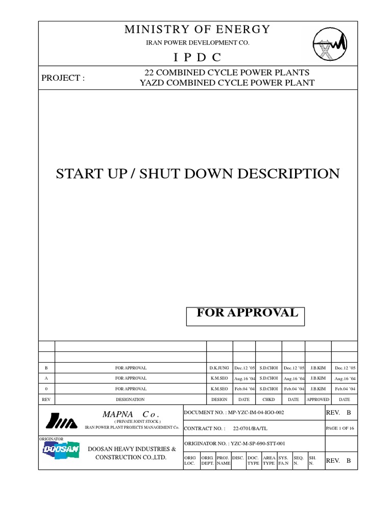 HRSG Start Up & Shut Down Description (Yazd Combined Cycle Power Plant ...