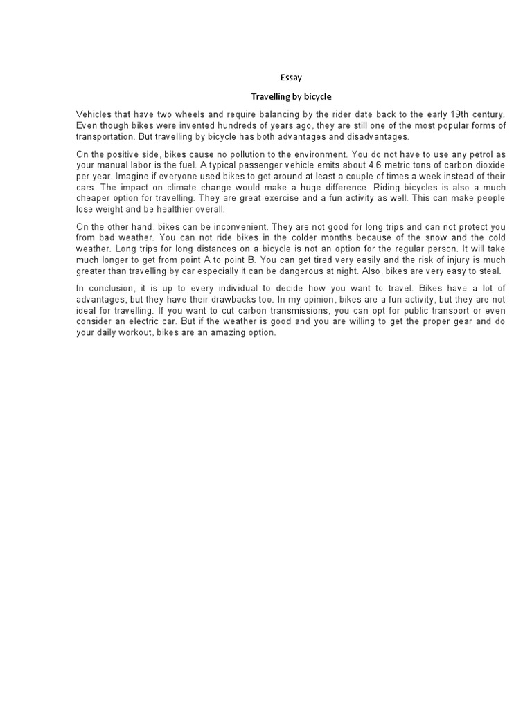 Essay Travelling by Bicycle | PDF