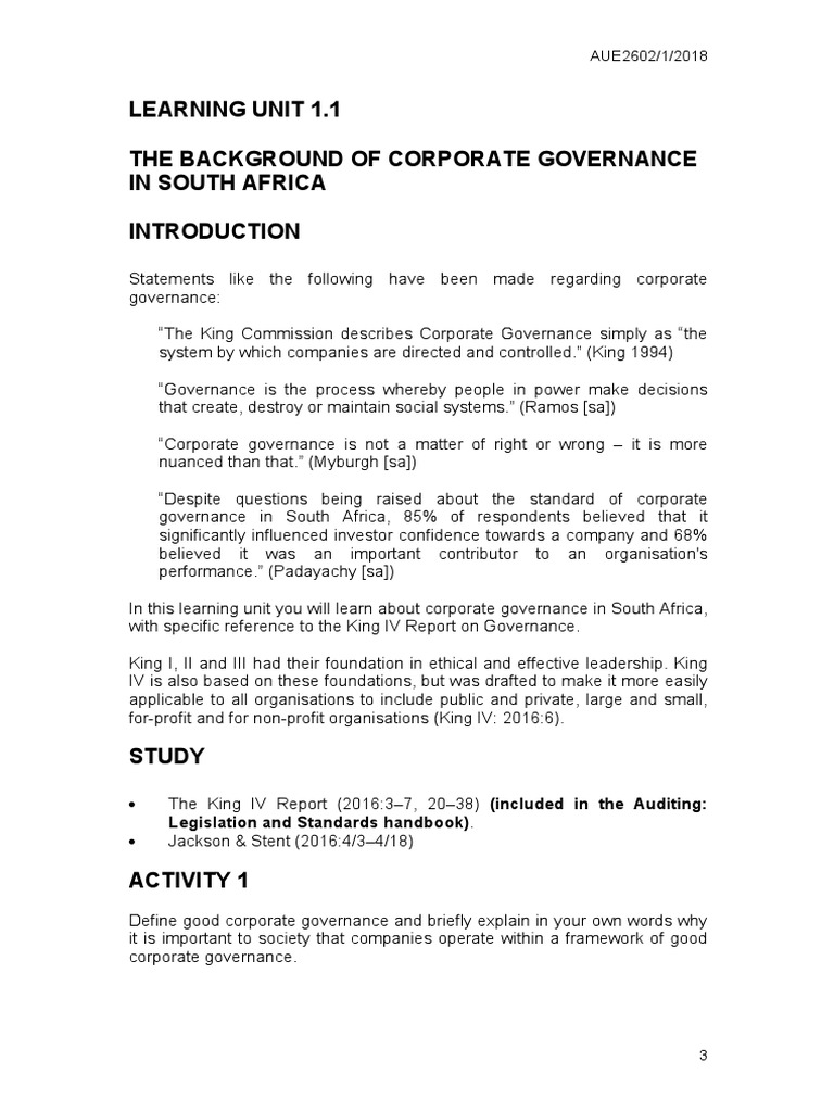 Corporate Governance in SA | PDF | Governance | Corporate Governance