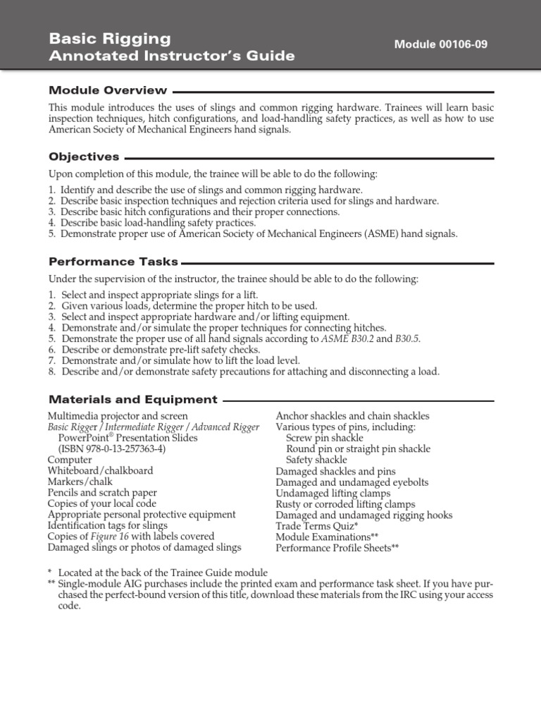 Basic Rigging: Annotated Instructor's Guide | PDF | Crane (Machine) | Lever