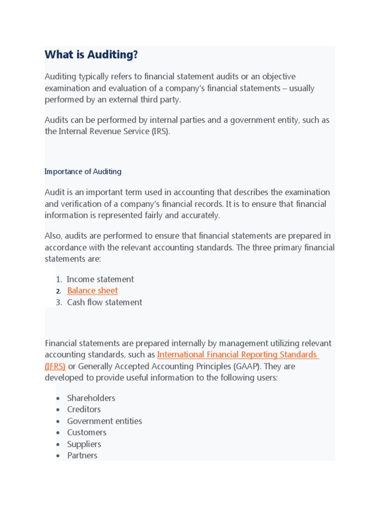 What Is Auditing | PDF | Financial Audit | Financial Statement