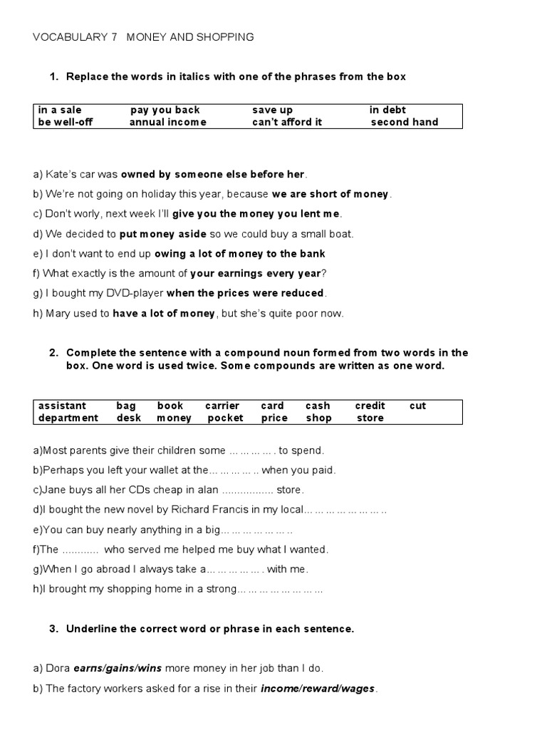 Vocabulary 7 Money and Shopping | PDF | Trade | Banking