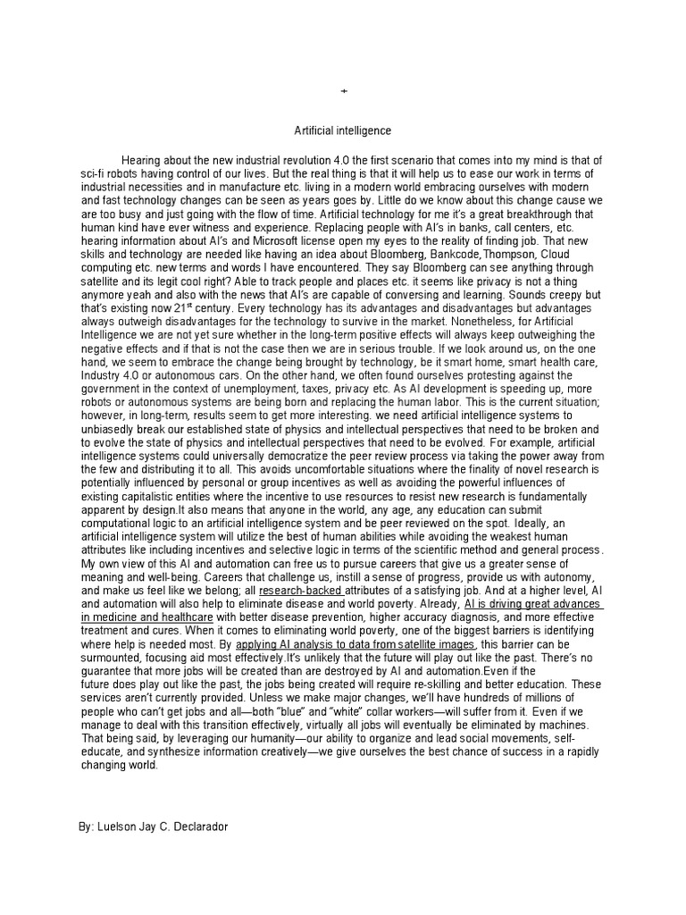 Artificial Intelligence Reaction Paper | PDF | Artificial Intelligence ...
