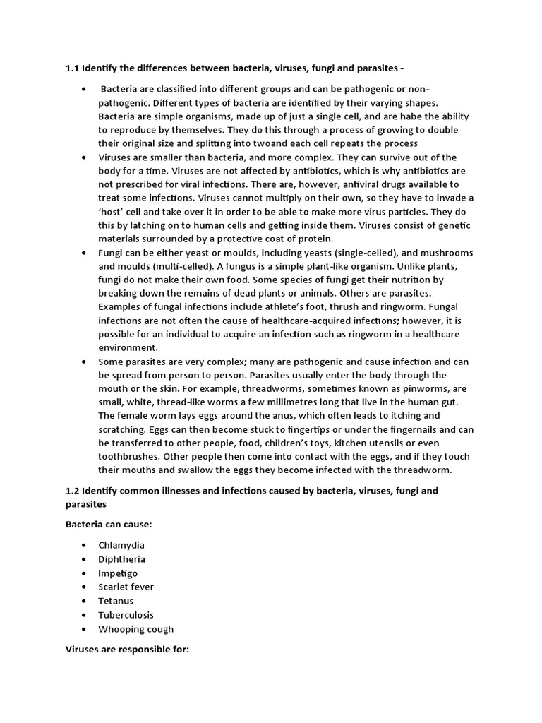 1.1 Identify The Differences Between Bacteria, Viruses, Fungi and ...