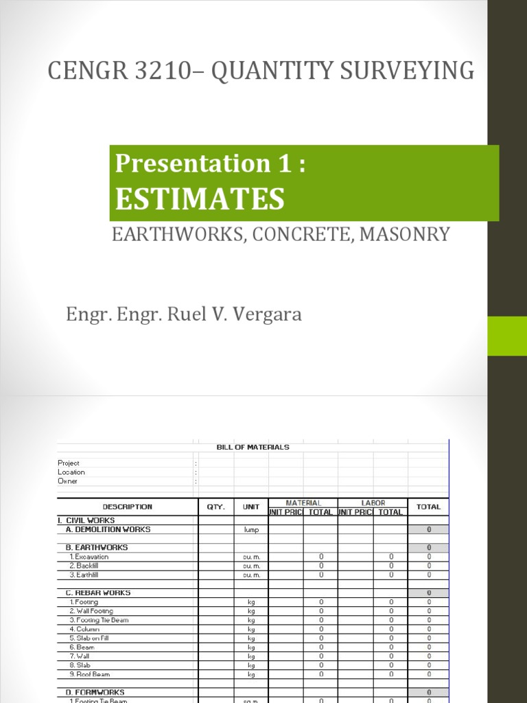Cengr 3210 - Quantity Surveying: Presentation 1 | PDF