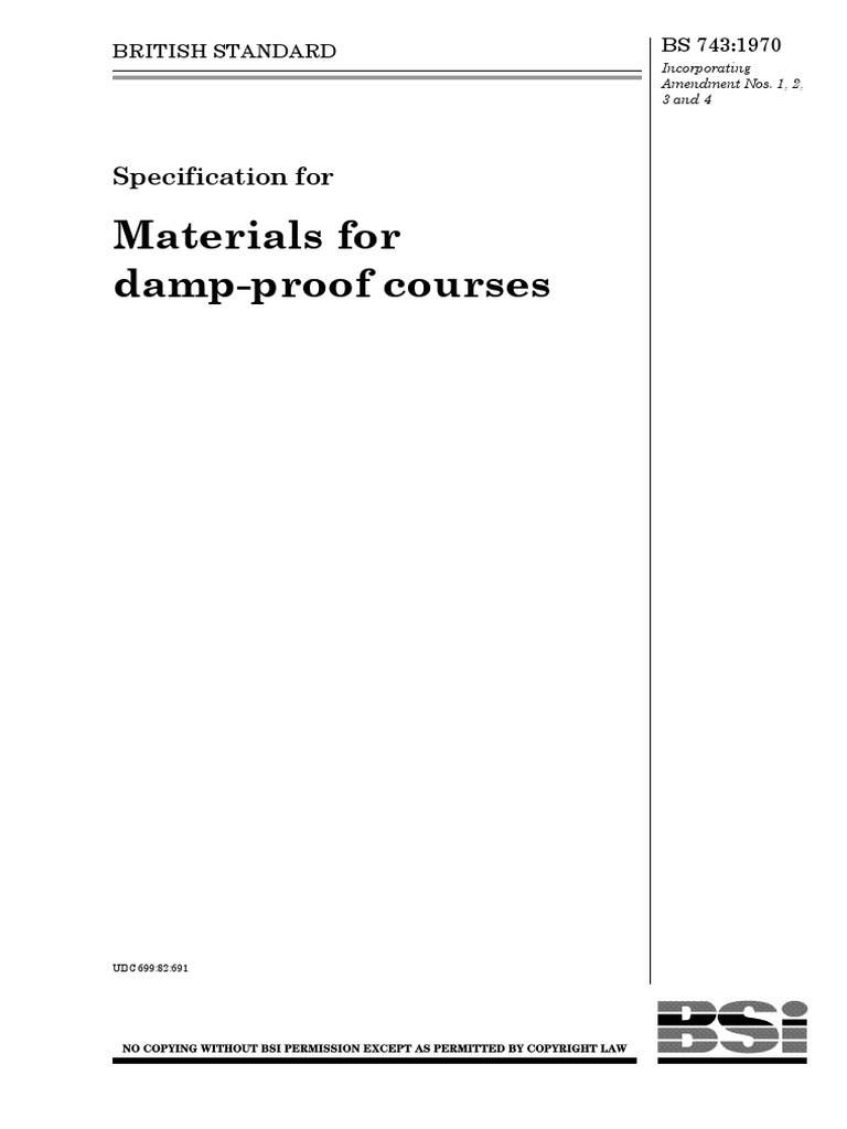 BS 743 Specification For Materials For Damp-Proof Courses | PDF | Asphalt | Mortar (Masonry)