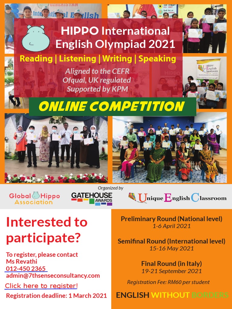 ONLINE Competition: HIPPO International English Olympiad 2021 | PDF