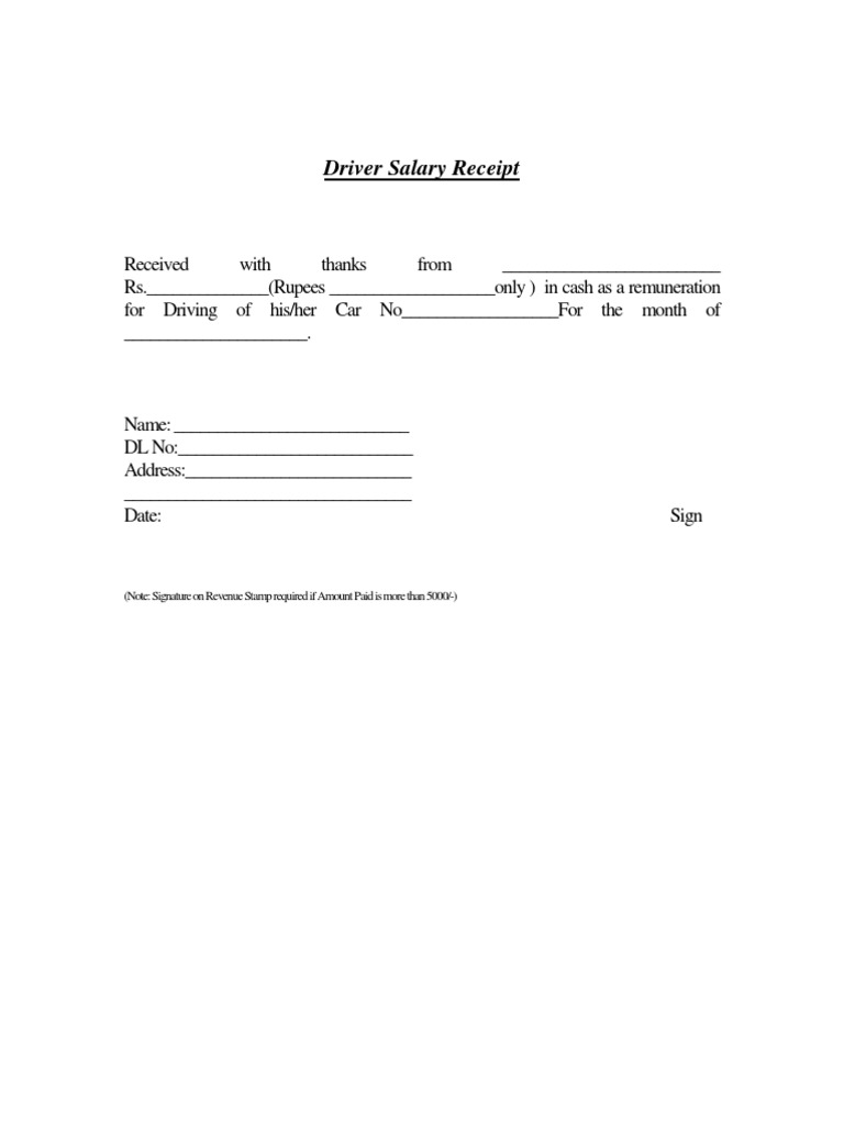 Driver Salary Receipt Template | PDF