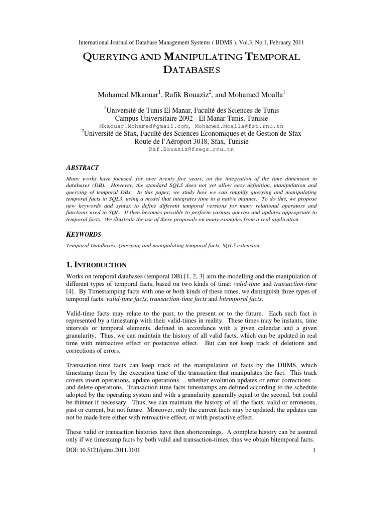 Querying And Manipulating Temporal Databases Pdf Relational Model Sql