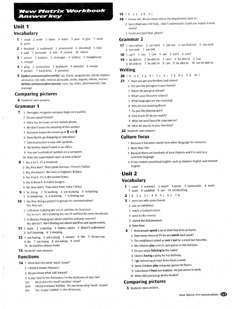 New Matrix Pre-Intermediate Workbook Answers 1 | PDF