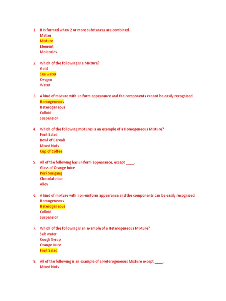 Quiz 1 | PDF | Mixture | Solution