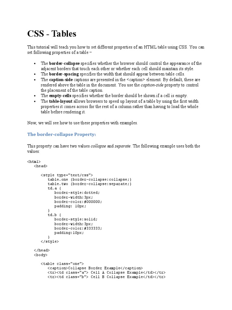 CSS - Tables: The Border-Collapse Property | PDF | Html Element ...