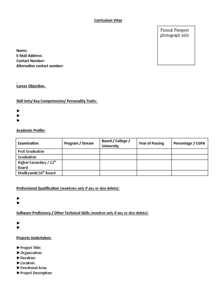CV Format for Freshers | PDF