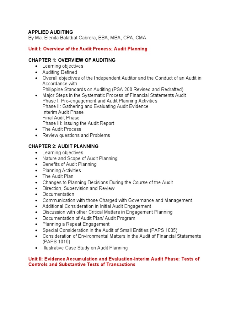 Applied Auditing Table of Contents | PDF | Auditor's Report | Financial ...