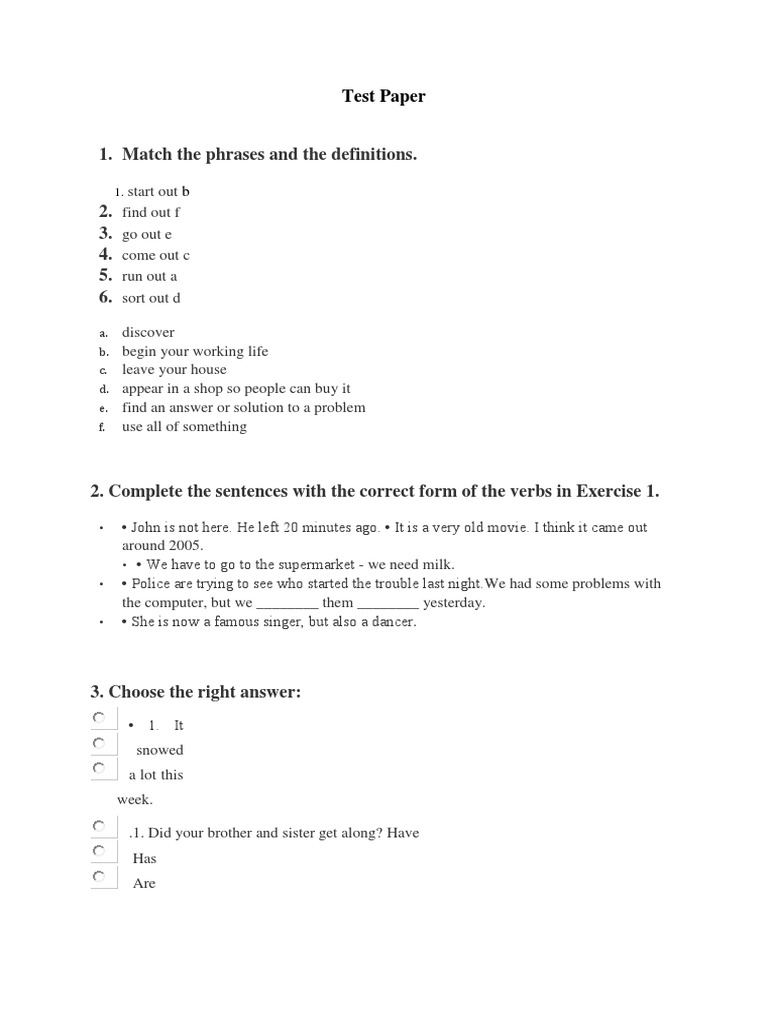 Match The Phrases and The Definitions.: Test Paper | PDF | Language ...