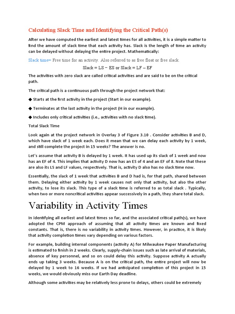 Calculating Slack Time and Identifying The Critical Path | PDF | Normal ...