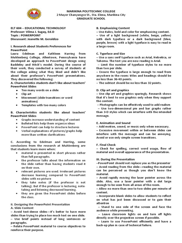 Standards To Follow Using PPT Handout | PDF | Microsoft Power Point ...