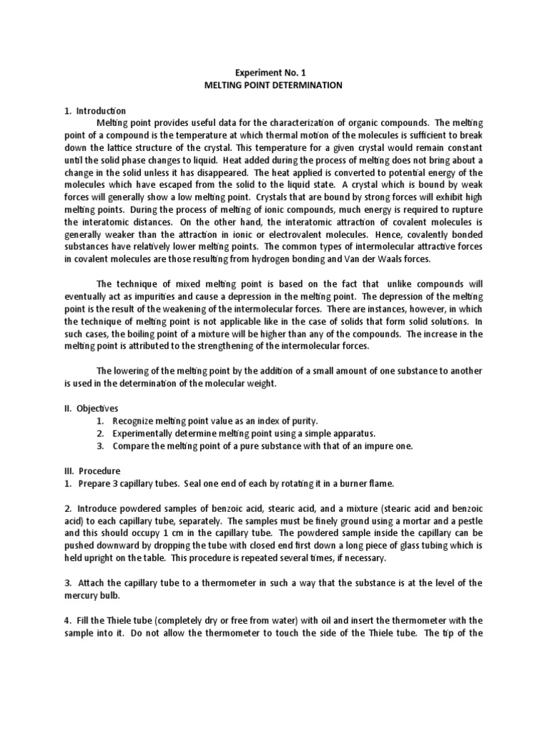 Melting Point Determination Experiment | PDF | Melting Point ...