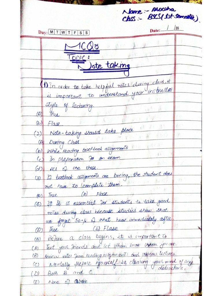 Note Taking Mcqs | PDF