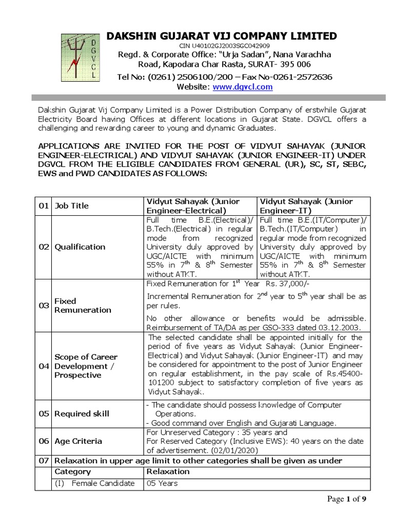 Dakshin Gujarat Vij Company Limited | Download Free PDF | Java Script | Recruitment