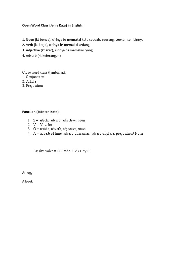 An Analysis of English Word Classes, Sentence Structure and Functions ...