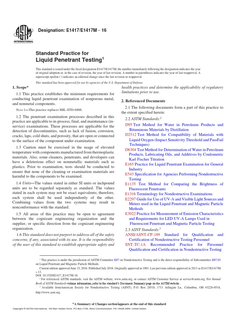 Liquid Penetrant Testing: Standard Practice For | PDF | Nondestructive ...