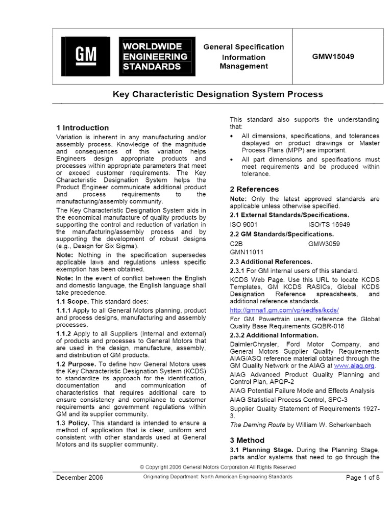 Key Characteristic Designation System Process GM | PDF