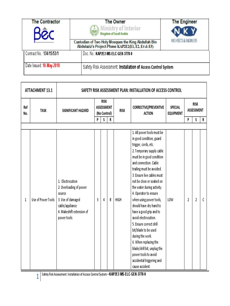 Access Control System: Safety Risk Assessment: Installation of | PDF ...