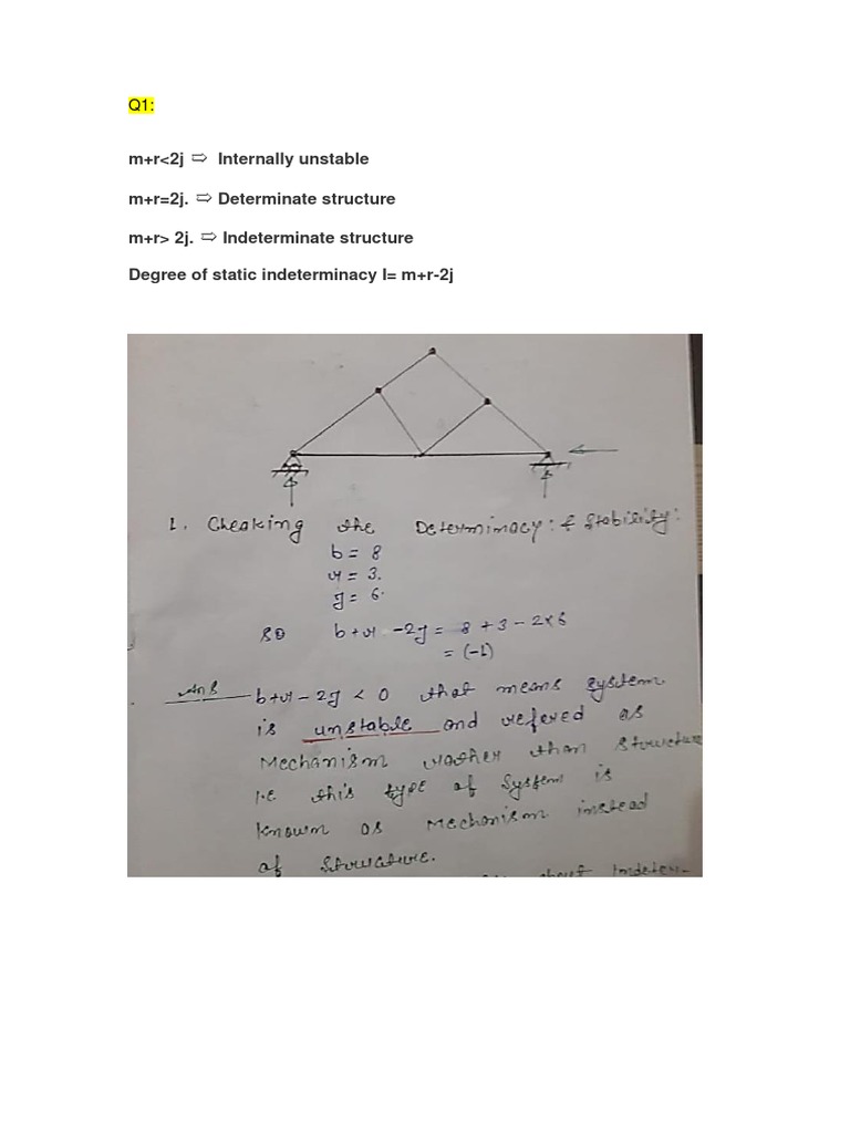 M+R 2j. Indeterminate Structure Degree of Static Indeterminacy I m+r-2j ...