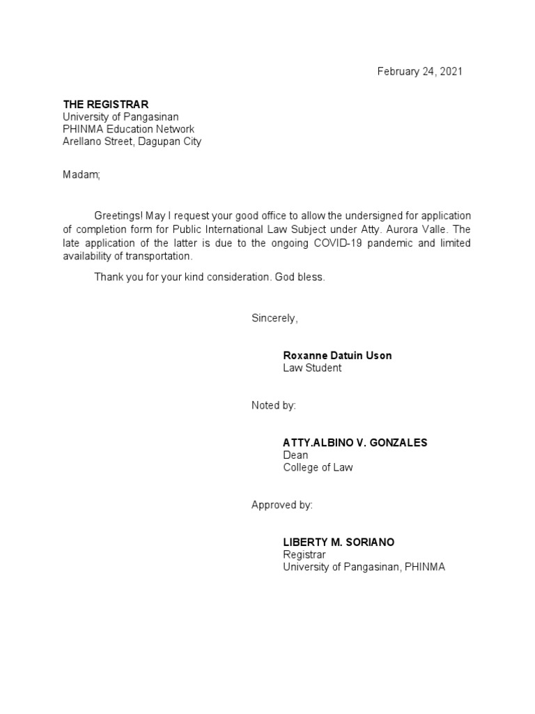 Letter For Completion Form | PDF