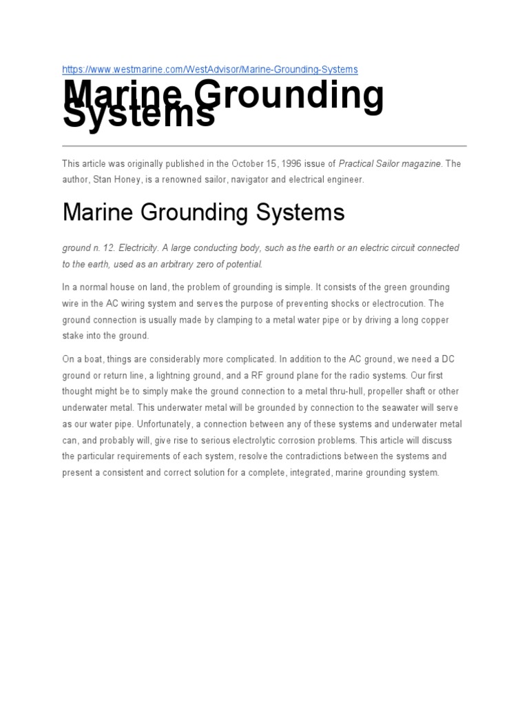 Marine Grounding | PDF | Coaxial Cable | Electric Current