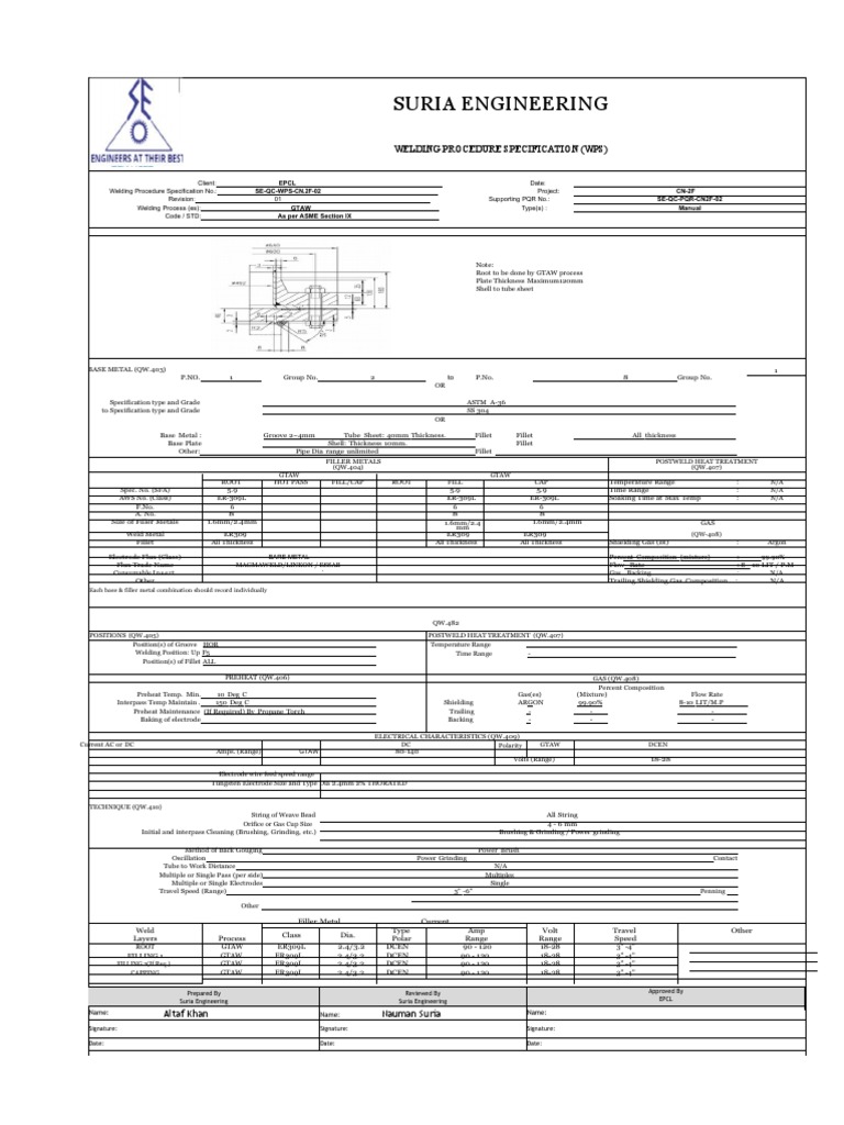 WPS-Shell To Tubesheet (CS-SS) | PDF | Welding | Construction