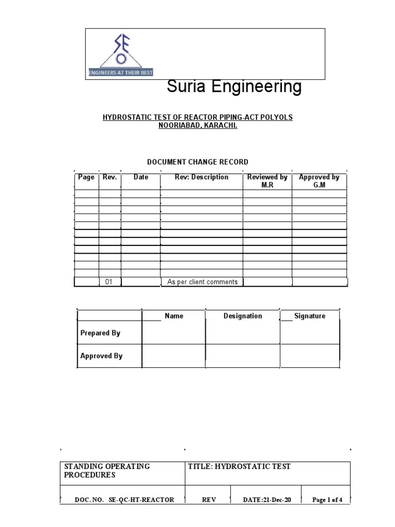 Hydrotest Procedure For Piping | PDF | Leak | Pipe (Fluid Conveyance)