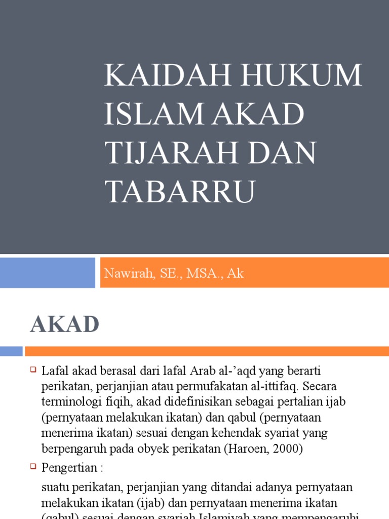 Hukum Islam Akad Tijarah dan Tabarru | PDF