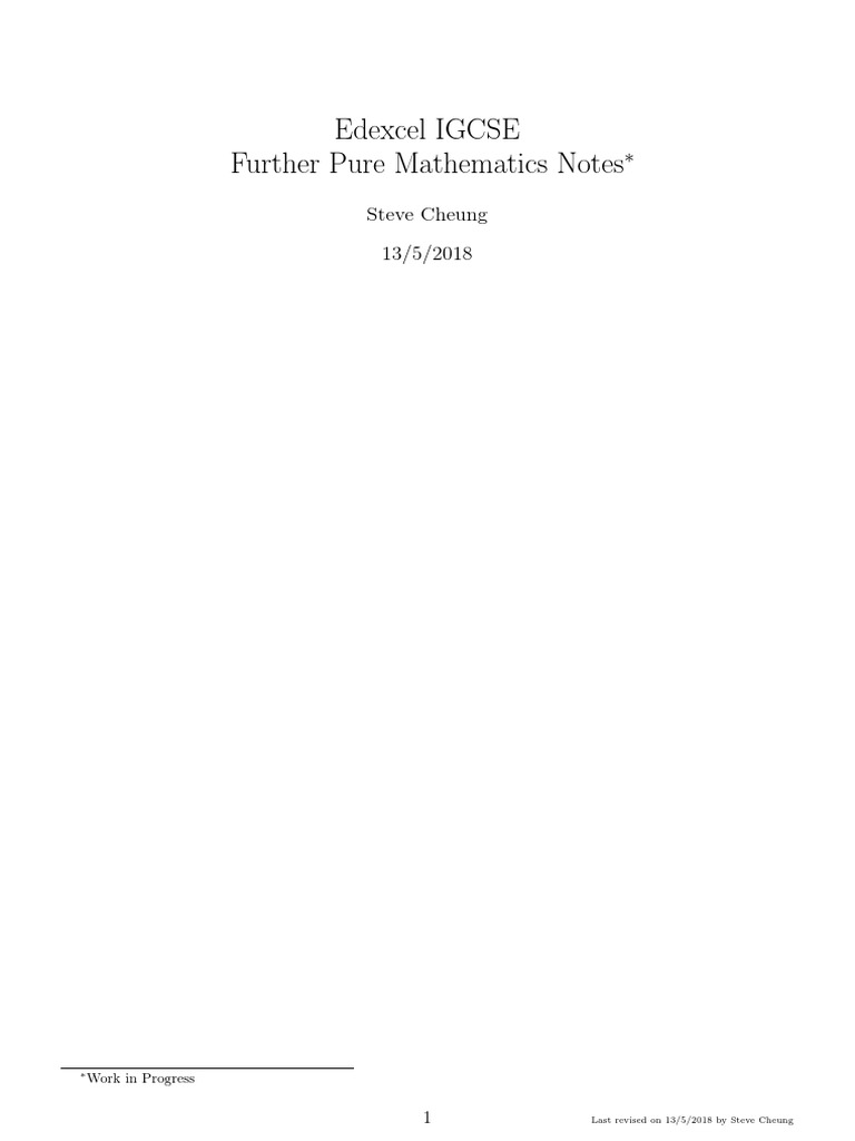 Edexcel IGCSE Further Pure Mathematics Notes: Work in Progress | PDF ...
