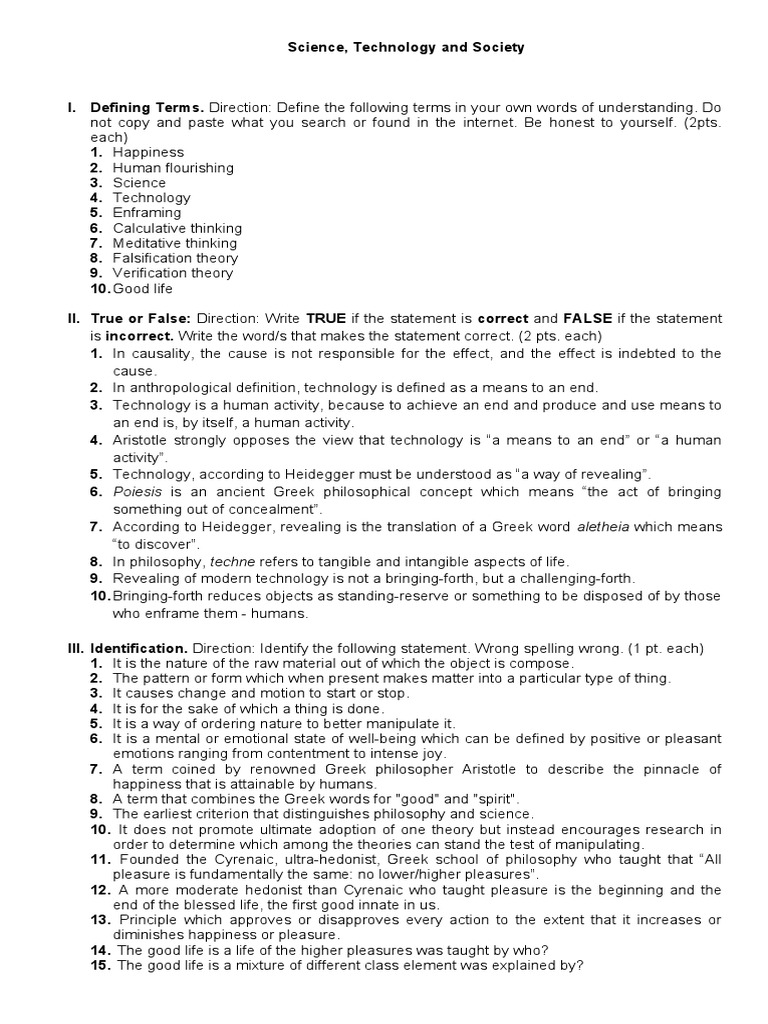 STS Midterm Exam | PDF | Happiness | Philosophical Theories