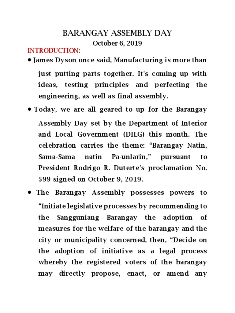 Barangay Assembly Day | PDF