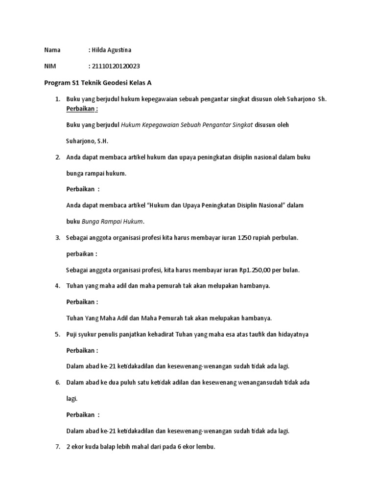 Program S1 Teknik Geodesi Kelas A: Perbaikan | PDF | Kajian Bahasa Asing