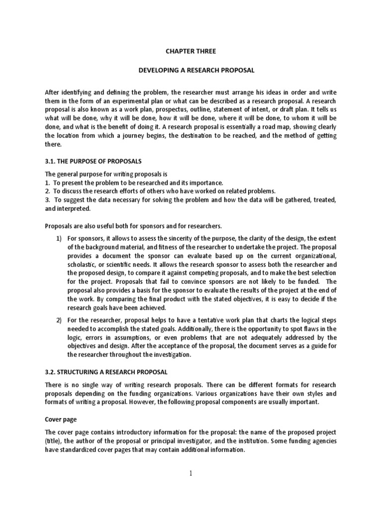 Chapter Three Developing A Research Proposal: 3.1. The Purpose of ...