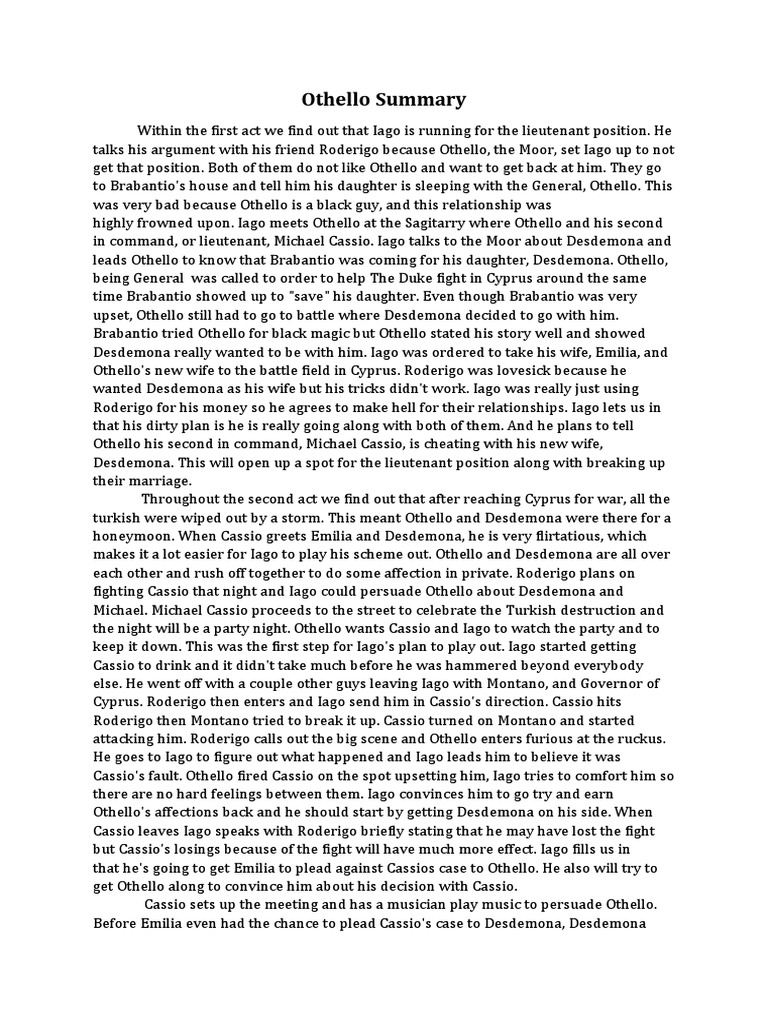 Othello Summary | PDF | Othello | Iago
