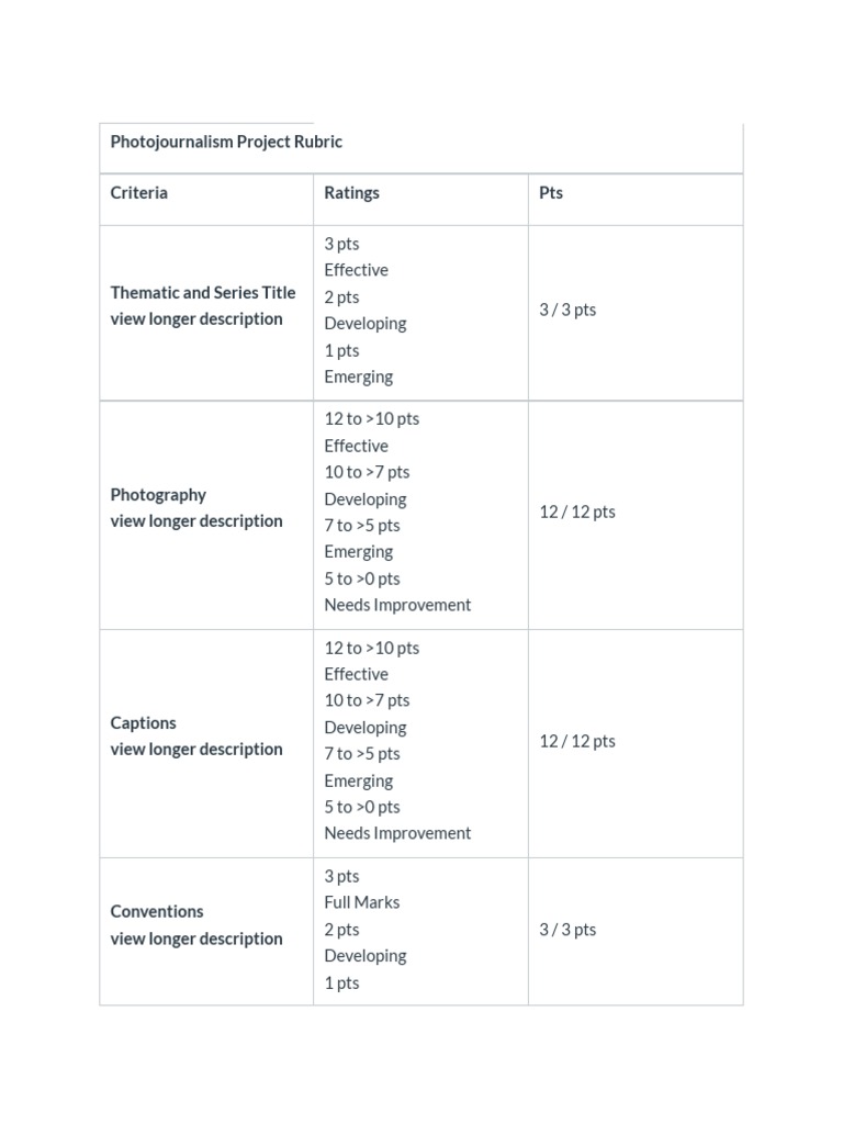 Photojournalism Project Rubric | PDF