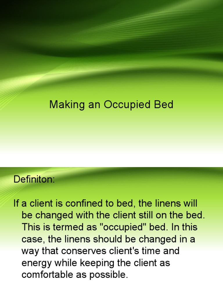 Making An Occupied Bed | PDF | Bed | Health Care