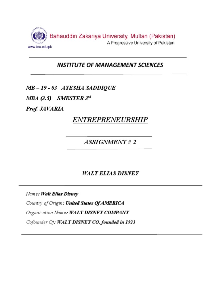 International Entrepreneur ASSIGNMENT | PDF | Walt Disney | The Walt ...