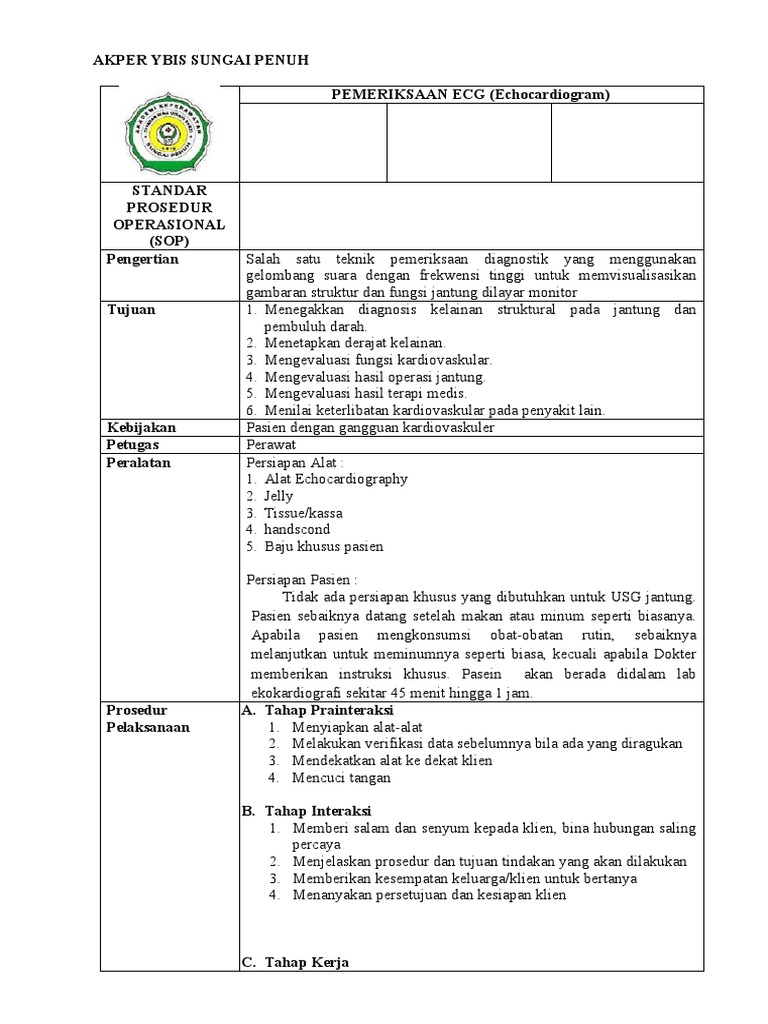 SOP Pemeriksaan ECG Dan TreadMill - Efrin | PDF | Kesehatan Holistik