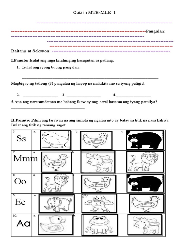 MTB MLE 1st Quiz | PDF