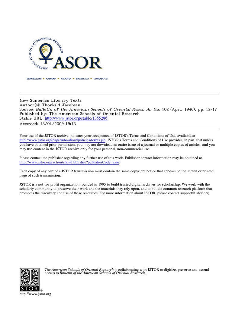 New Sumerian Literary Texts (BASOR 102, 1946) 12-17 | PDF | Art