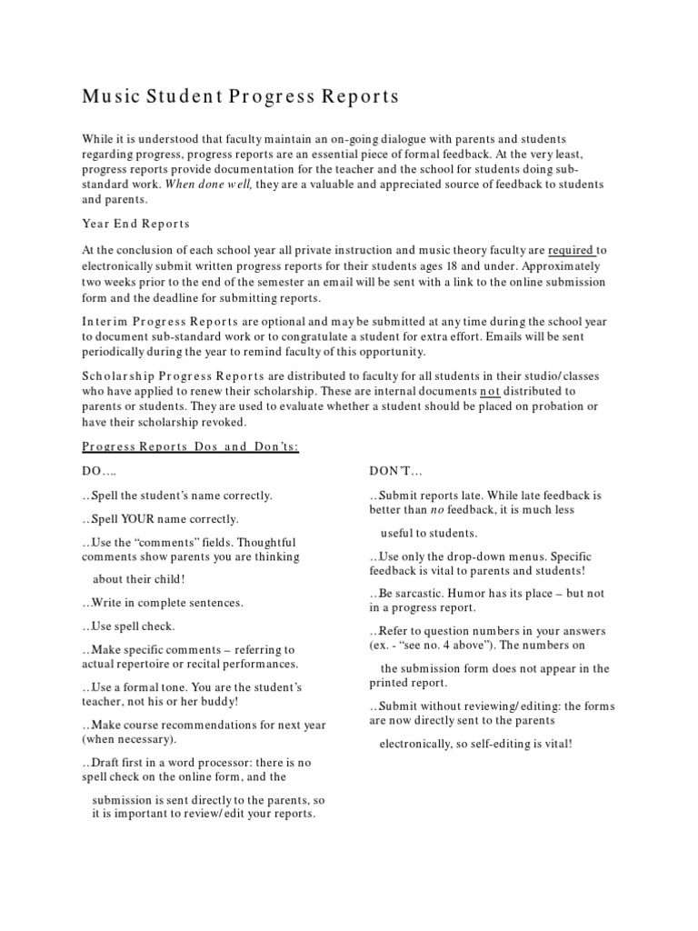 Music Student Progress Reports | PDF | Violin | Vocal Pedagogy