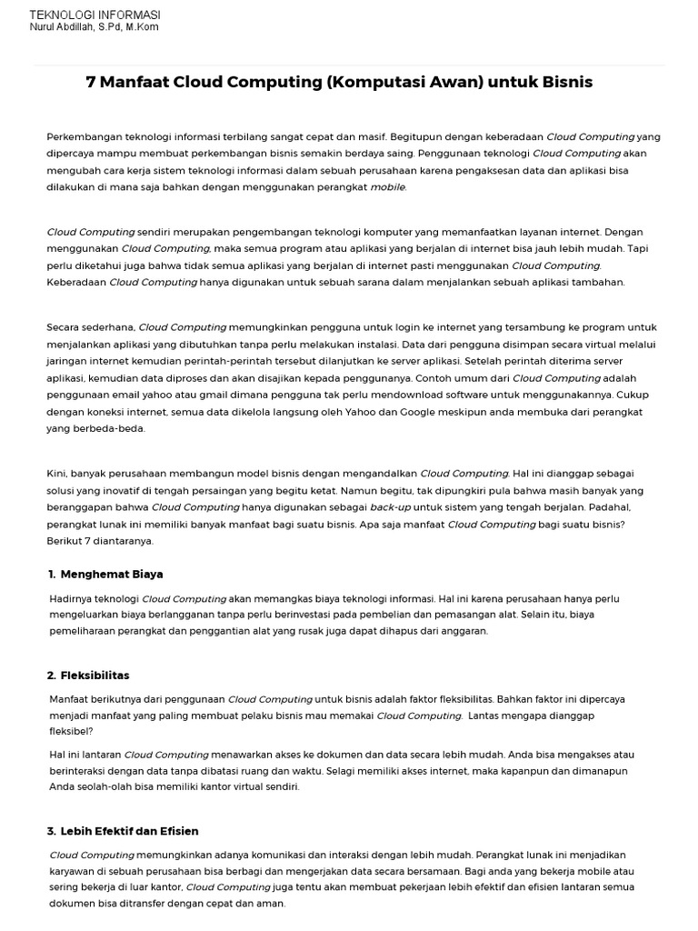 Manfaat Cloud Computing Untuk Bisnis | PDF
