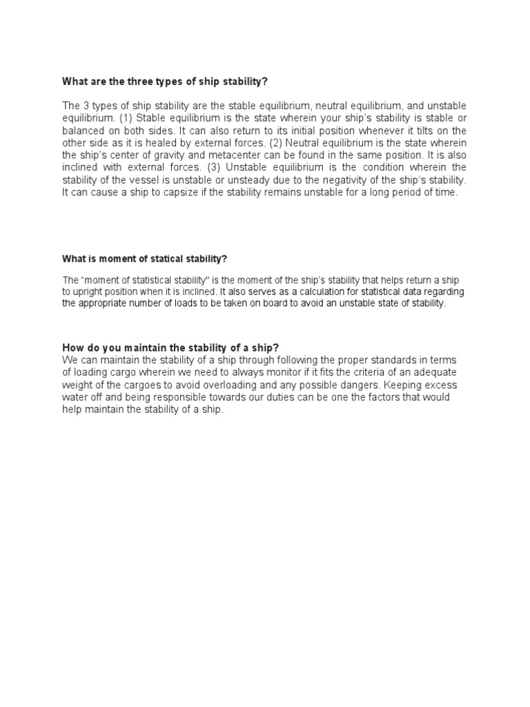 Types of Ship Stability Explained | PDF | Ships | Water Transport